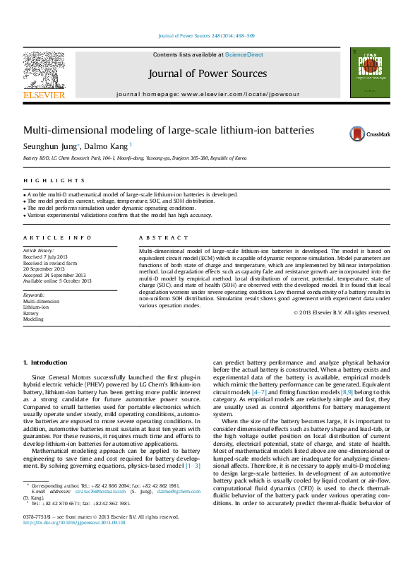 Pdf Multi Dimensional Modeling Of Large Scale Lithium Ion Batteries
