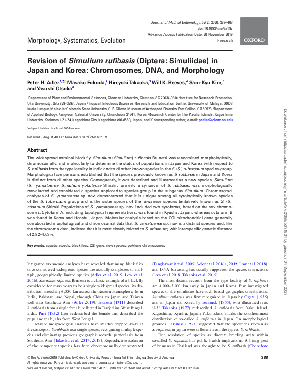 (PDF) Revision of Simulium rufibasis (Diptera: Simuliidae) in Japan and ...