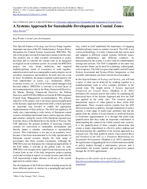 (PDF) A Systems Approach for Sustainable Development in Coastal Zones