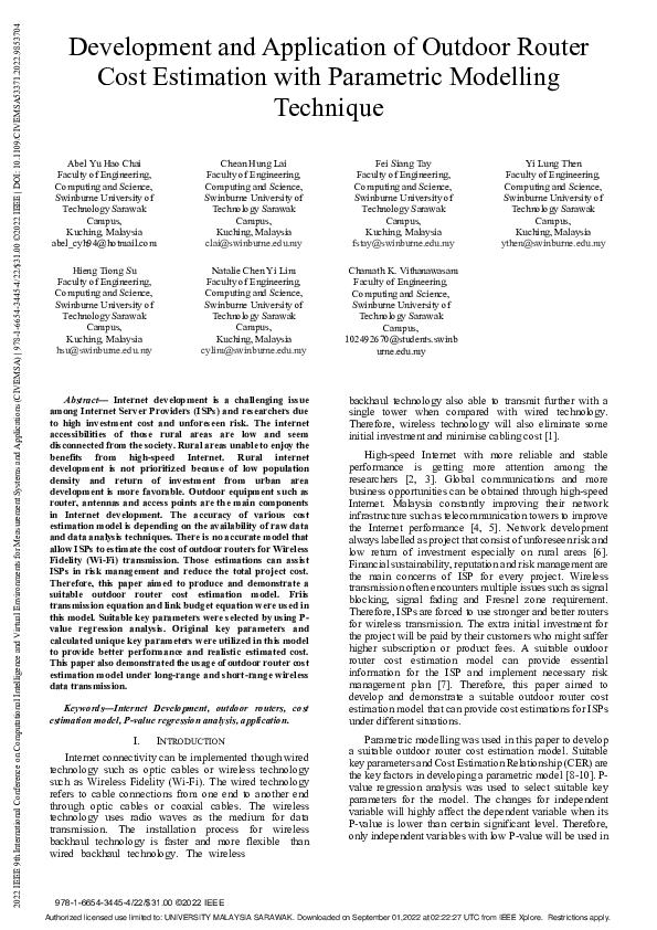 (PDF) Development and Application of Outdoor Router Cost Estimation ...