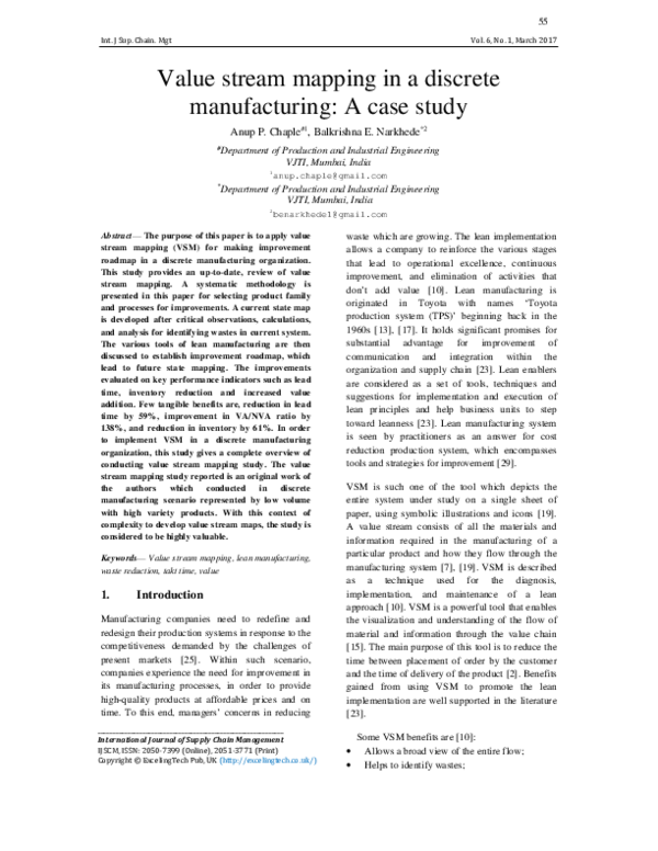 (PDF) Value stream mapping in a discrete manufacturing: A case study