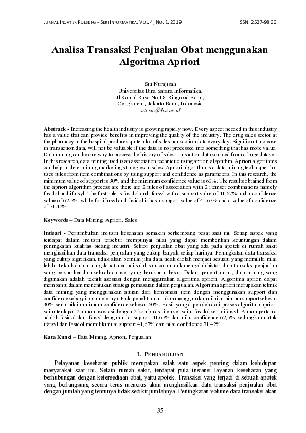 (PDF) Analisa Transaksi Penjualan Obat menggunakan Algoritma Apriori