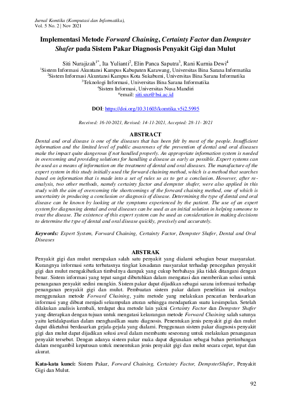 (PDF) Implementasi Metode Forward Chaining, Certainty Factor dan ...