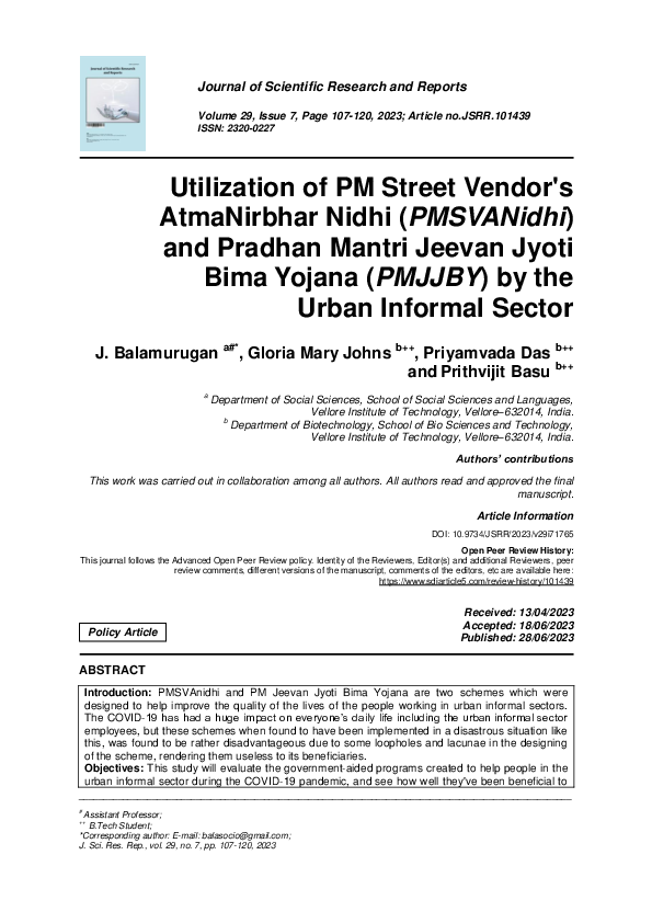 (PDF) Utilization of PM Street Vendor's AtmaNirbhar Nidhi (PMSVANidhi ...