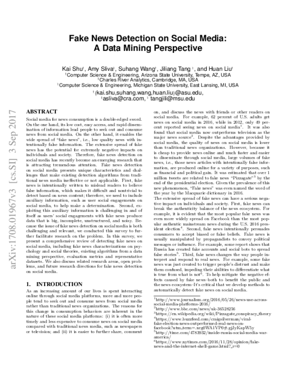 (PDF) Fake News Detection on Social Media