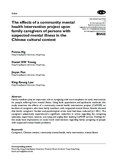 (PDF) The effects of a community mental health intervention project ...