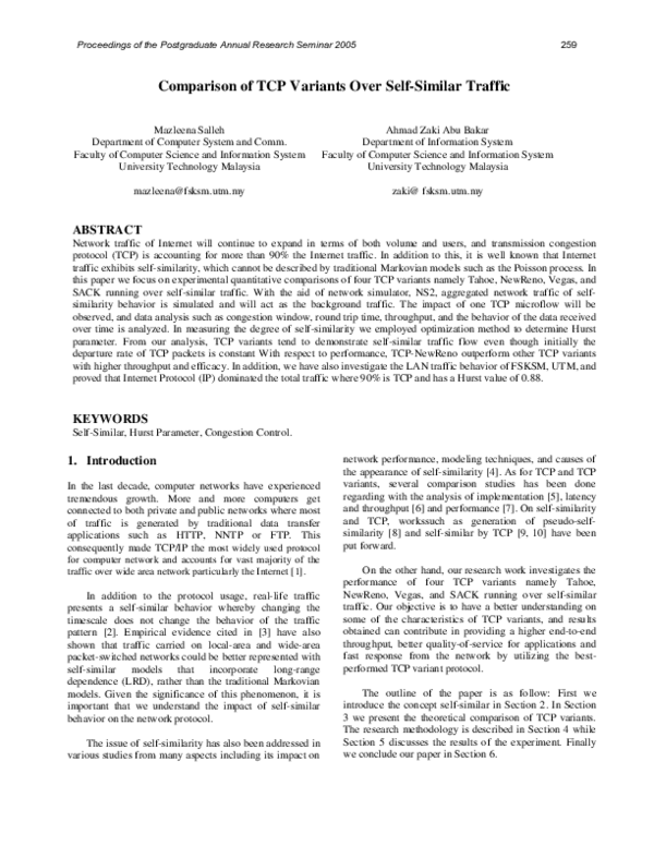 (PDF) Comparison of TCP Variants Over Self-Similar Traffic
