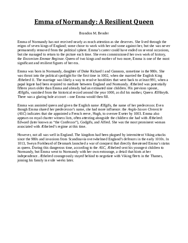 (PDF) Emma of Normandy: A Resilient Queen