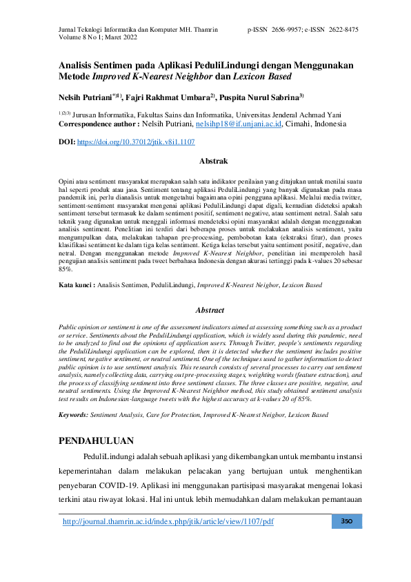 (PDF) Analisis Sentimen pada Aplikasi PeduliLindungi dengan Menggunakan ...