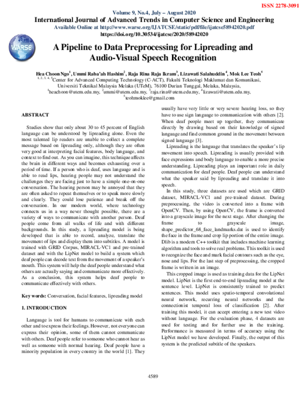 (PDF) A Pipeline to Data Preprocessing for Lipreading and Audio-Visual ...