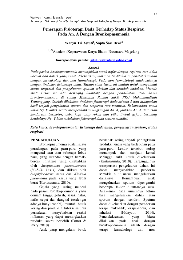 (PDF) Penerapan Fisioterapi Dada Terhadap Status Respirasi Pada An. A ...