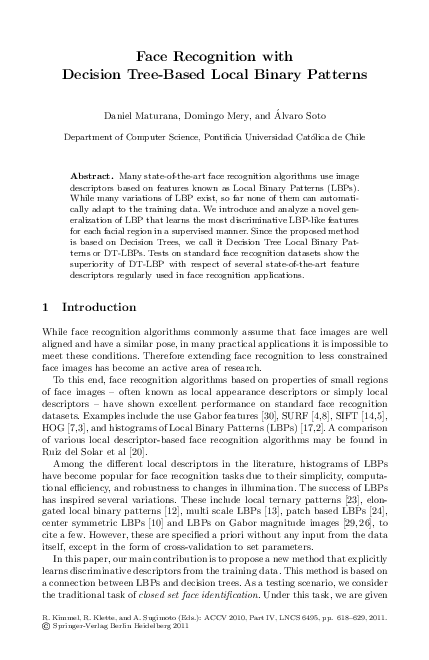 (PDF) Face Recognition with Decision Tree-Based Local Binary Patterns | Alvaro Soto - Academia.edu