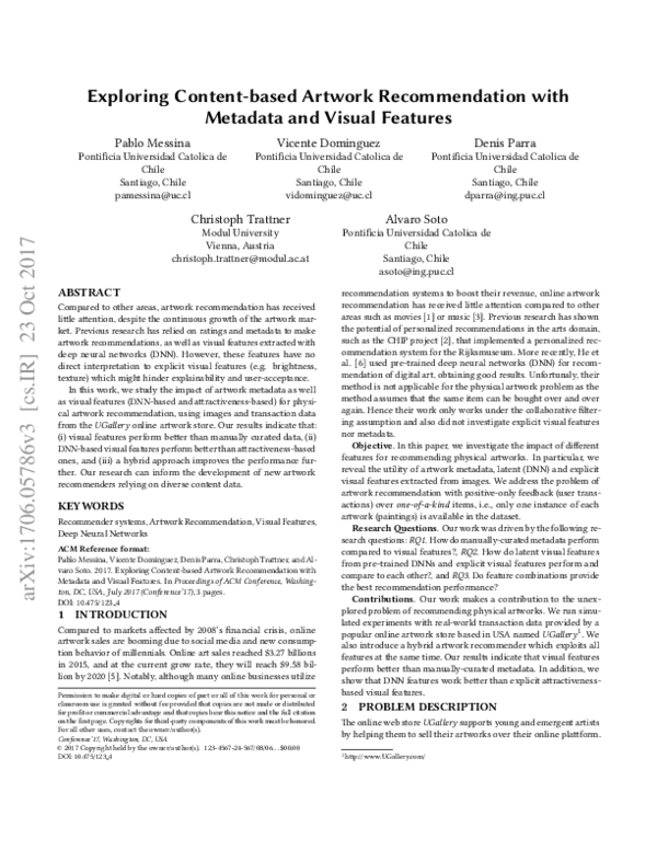 (PDF) Exploring Content-based Artwork Recommendation with Metadata and ...