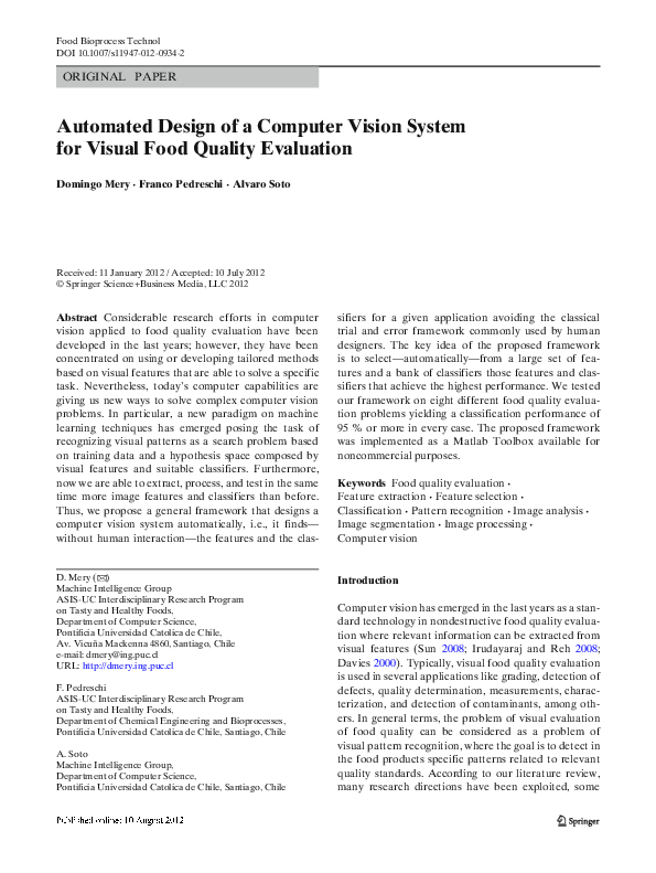 (PDF) Automated Design of a Computer Vision System for Visual Food ...