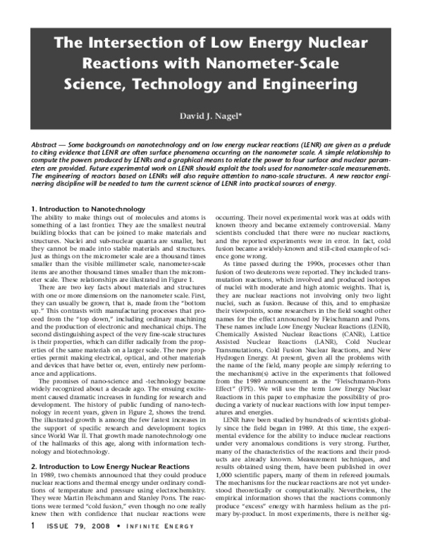 (PDF) The Intersection of Low Energy Nuclear Reactions with Nanometer-Scale Science , Technology ...