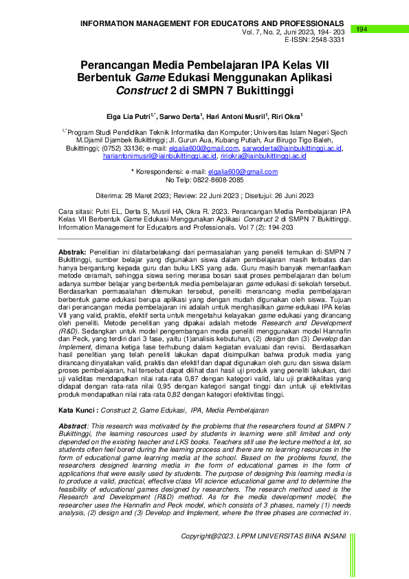 (PDF) Perancangan Media Pembelajaran IPA Kelas VII Berbentuk Game ...