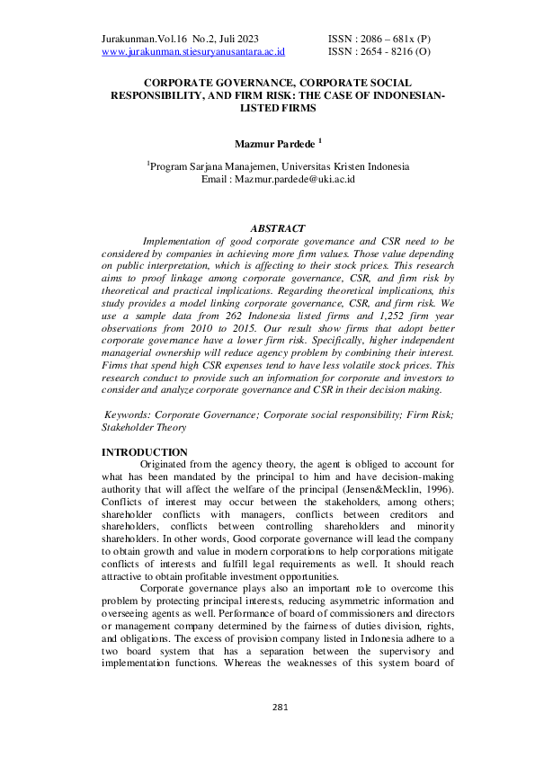 (PDF) CORPORATE GOVERNANCE, CORPORATE SOCIAL RESPONSIBILITY, and FIRM RISK: THE CASE OF ...