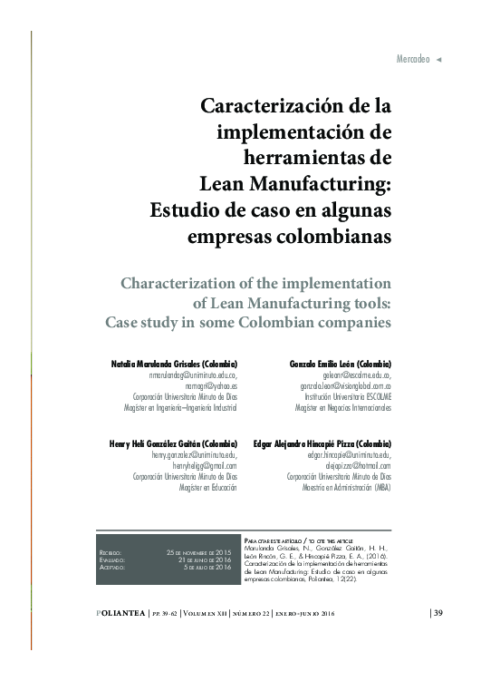 (PDF) Caracterización de la implementación de herramientas de Lean ...