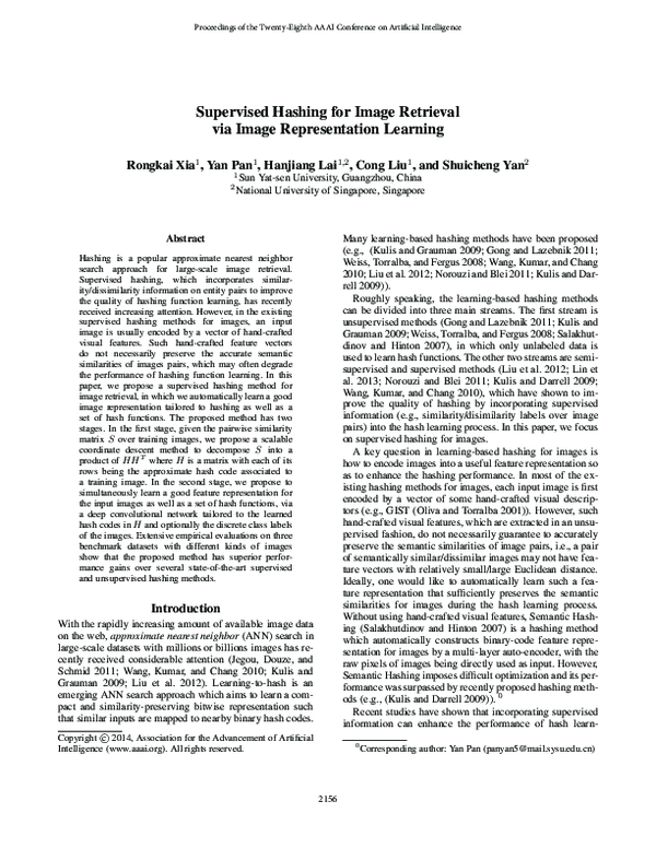 Pdf Supervised Hashing For Image Retrieval Via Image Representation