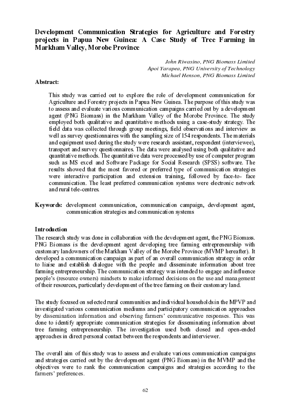 (PDF) Development Communication Strategies for Agriculture and Forestry ...