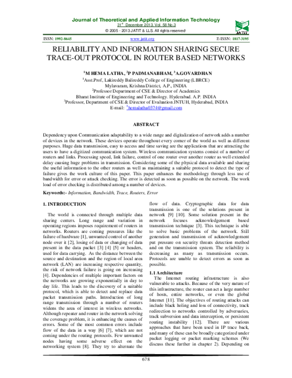 (PDF) Reliability and Information Sharing Secure Trace-Out Protocol in Router Based Networks ...