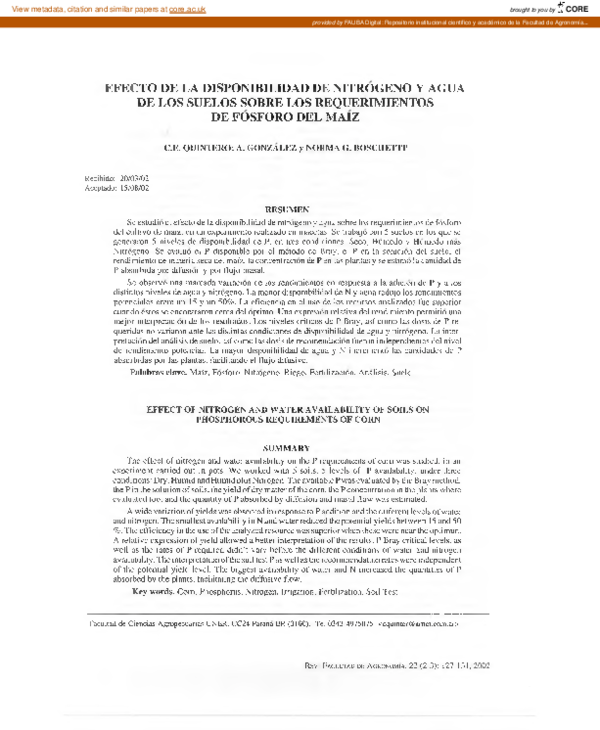 (PDF) Efecto de la disponibilidad de nitrógeno y agua de los suelos sobre los requerimientos de ...