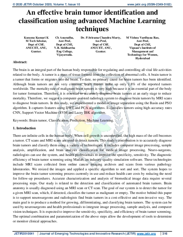 (PDF) An effective brain tumor identification and classification using ... (PDF) An effective brain tumor identification and classification using ...