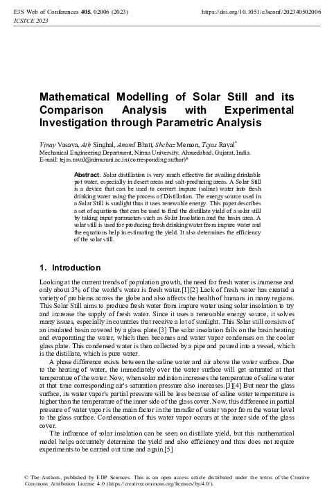 (PDF) Mathematical Modelling of Solar Still and its Comparison Analysis with Experimental ...