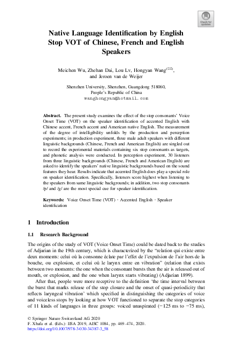 (PDF) Native Language Identification by English Stop VOT of Chinese, French and English Speakers ...