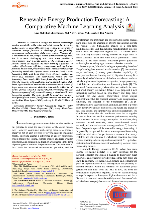 Pdf Renewable Energy Production Forecasting A Comparative Machine Learning Analysis