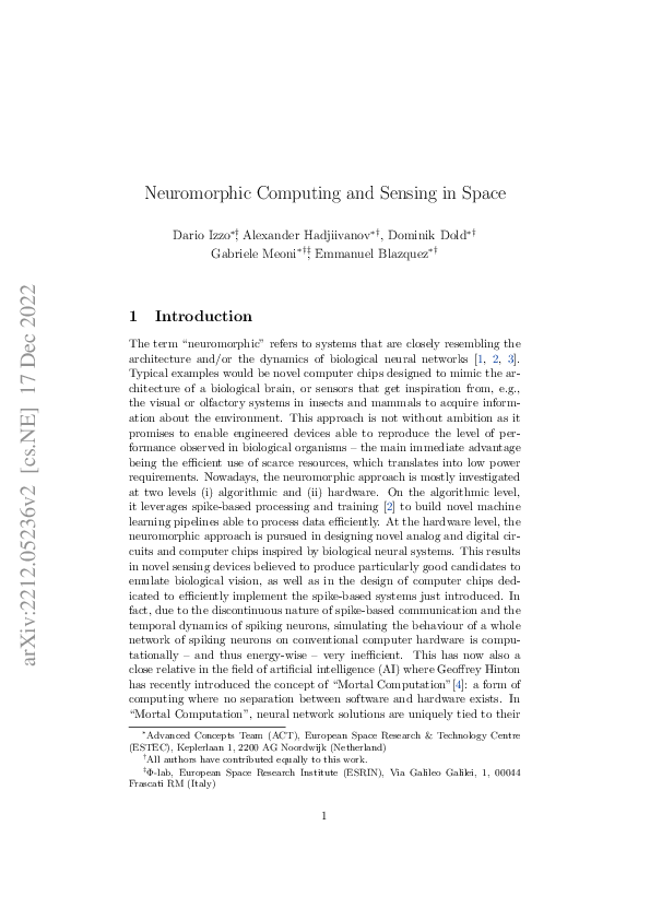 (PDF) Neuromorphic Computing and Sensing in Space
