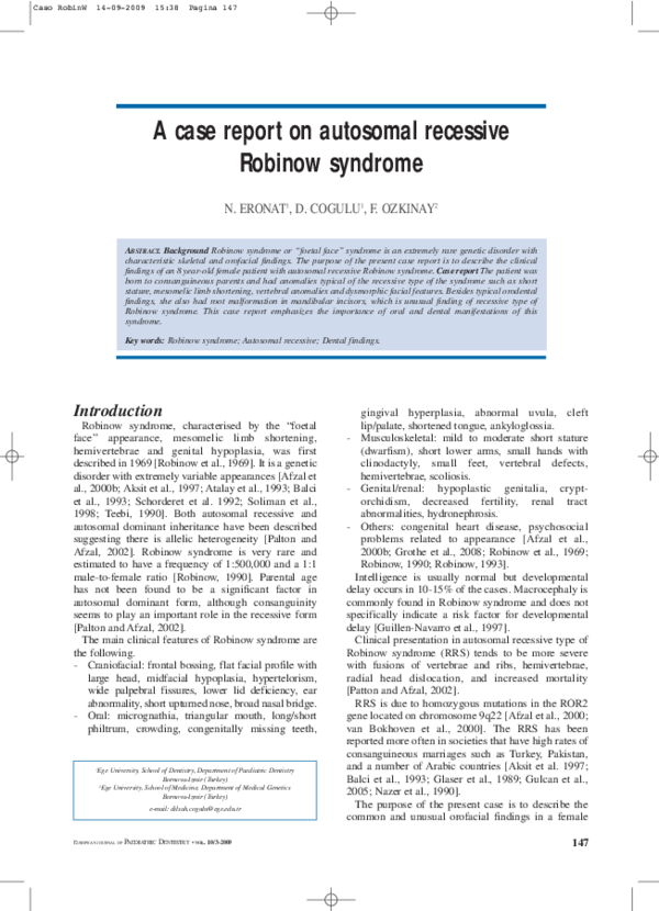 (PDF) A case report on autosomal recessive Robinow syndrome