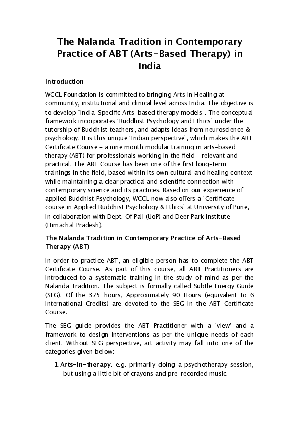 (PDF) The Nalanda Tradition in Contemporary Practice of ABT (Arts-Based ...