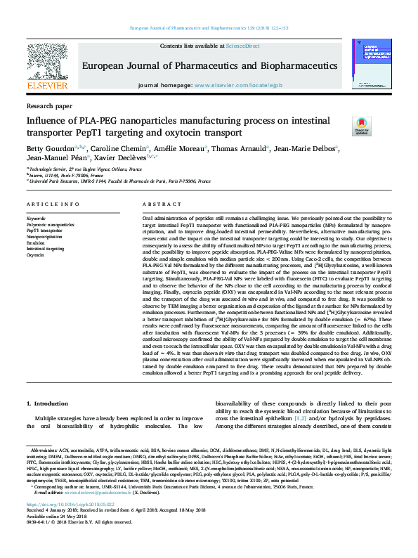 (PDF) Influence of PLA-PEG nanoparticles manufacturing process on ...
