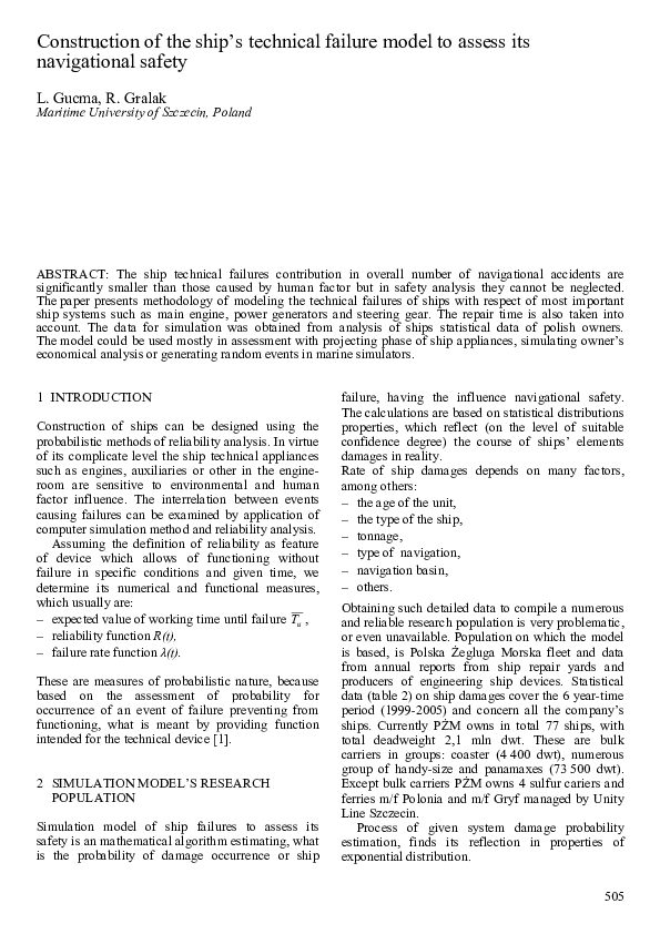 (PDF) Construction of the ship’s technical failure model to assess its ...
