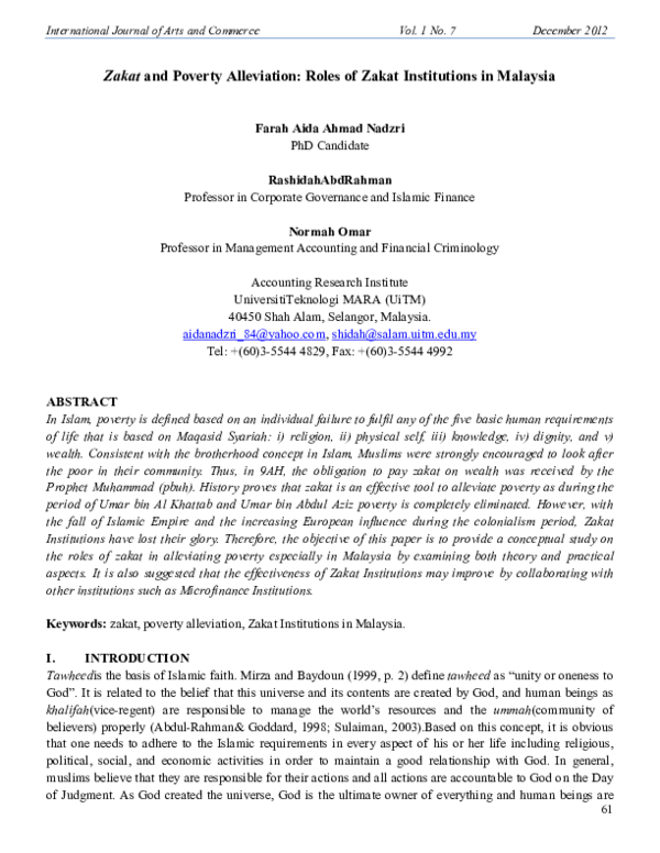 (PDF) Zakat and Poverty Alleviation: Roles of Zakat Institutions in Malaysia