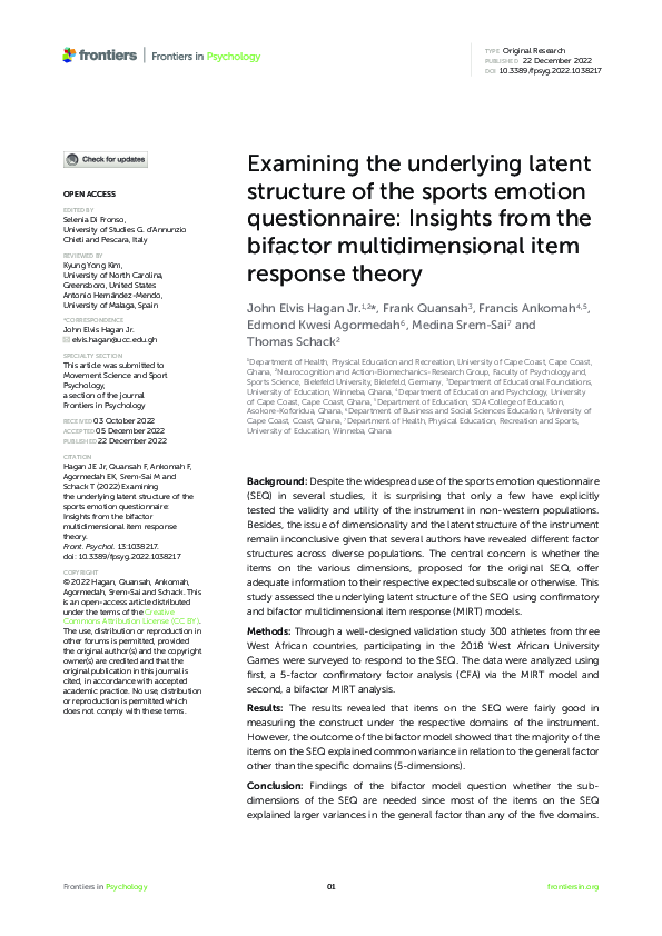 Pdf Examining The Underlying Latent Structure Of The Sports Emotion Questionnaire Insights