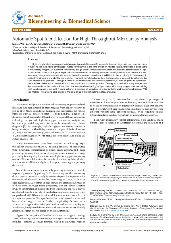 (PDF) Automatic Spot Identification for High Throughput Microarray Analysis