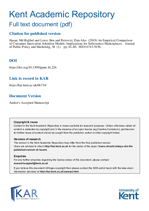 (PDF) An Empirical Comparison of Consumer Innovation Adoption Models ...