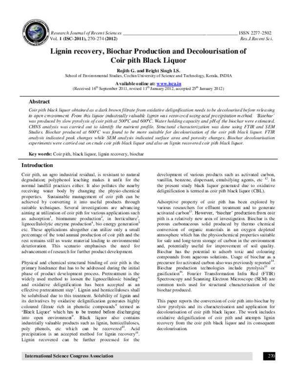 (PDF) Lignin recovery, biochar production and decolourization of coir ...
