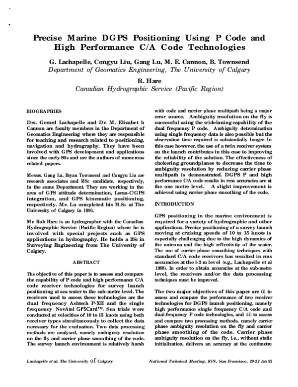 (PDF) Precise marine DGPS positioning using P code and high performance ...