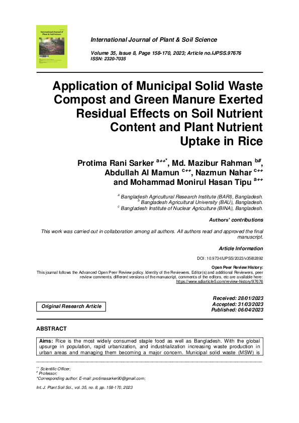(PDF) Application of Municipal Solid Waste Compost and Green Manure Exerted Residual Effects on ...