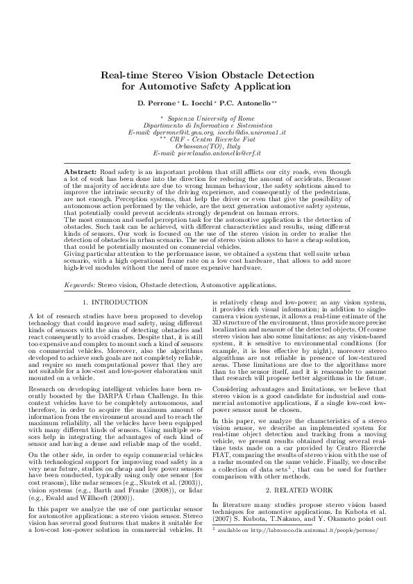 Pdf Real Time Stereo Vision Obstacle Detection For Automotive Safety