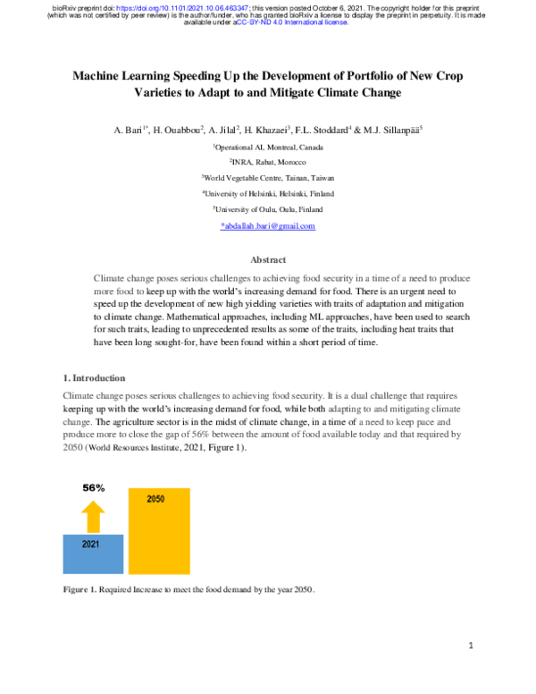 (PDF) Machine Learning Speeding Up the Development of Portfolio of New Crop Varieties to Adapt ...