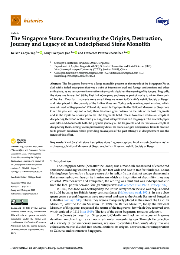 (PDF) The Singapore Stone: Documenting the Origins, Destruction ...