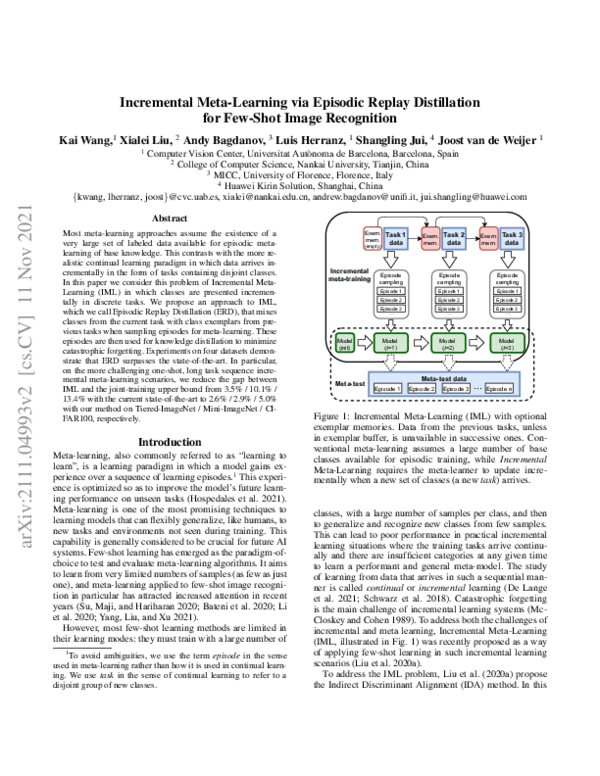 (PDF) Incremental Meta-Learning via Episodic Replay Distillation for Few-Shot Image Recognition