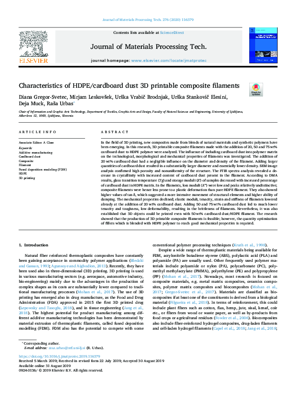 (PDF) Characteristics of HDPE/cardboard dust 3D printable composite ...