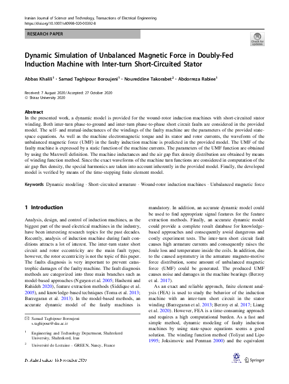 (PDF) Dynamic Simulation of Unbalanced Magnetic Force in Doubly-Fed Induction Machine with Inter ...