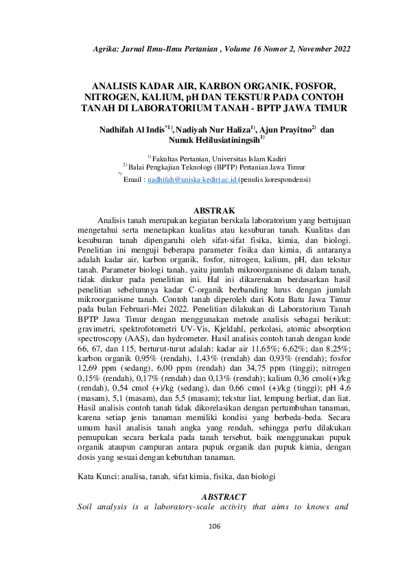 (PDF) ANALISIS KADAR AIR, KARBON ORGANIK, FOSFOR, NITROGEN, KALIUM, pH ...