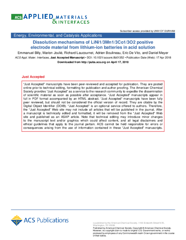 (PDF) Dissolution mechanisms of LiNi1/3Mn1/3Co1/3O2 positive electrode ...